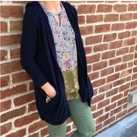 CAbi | Sweaters | Cabi Newport Navy Blue Hooded Open Front Cardigan ...